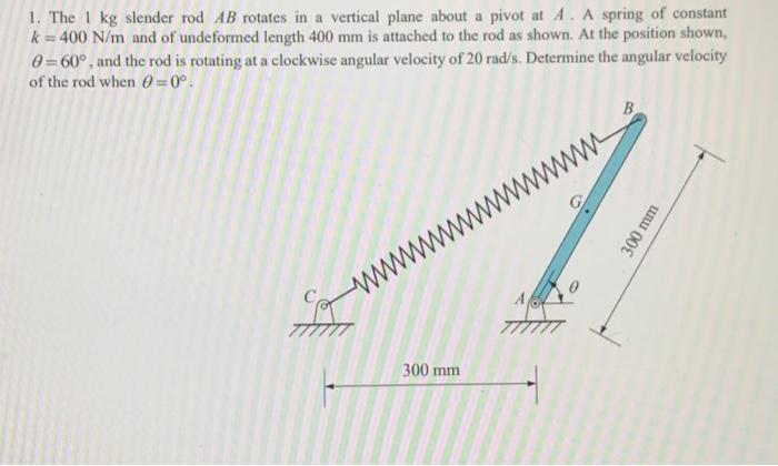 Solved 1. The 1 kg slender rod AB rotates in a vertical | Chegg.com
