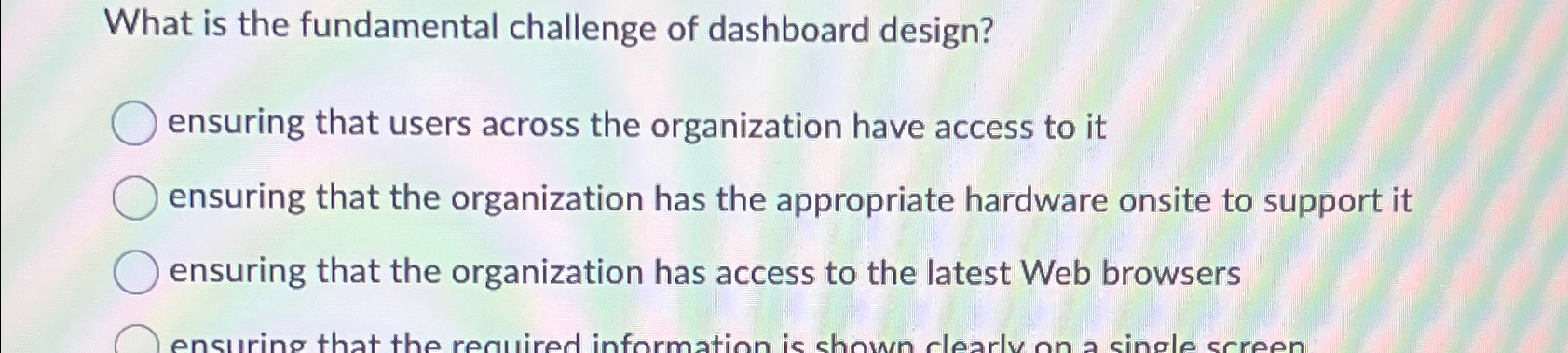 Solved What is the fundamental challenge of dashboard | Chegg.com