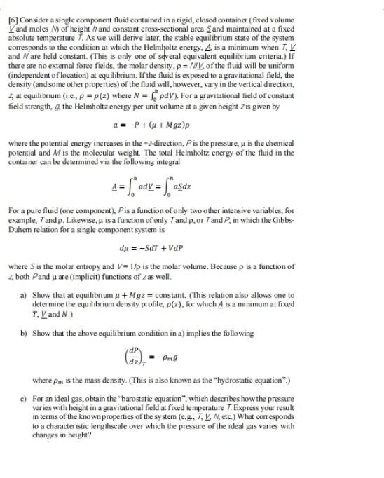 [6] Consider a single component fluid contained in a | Chegg.com