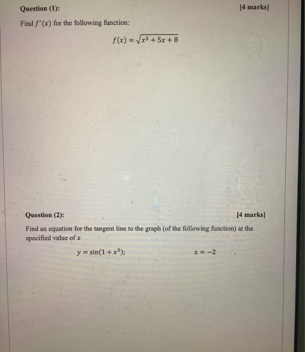 Solved 14 marks) Question (1): Find f'(x) for the following | Chegg.com