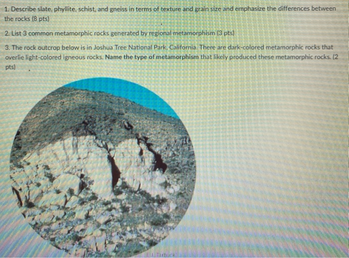 Solved 1. Describe slate, phyllite, schist, and gneiss in | Chegg.com