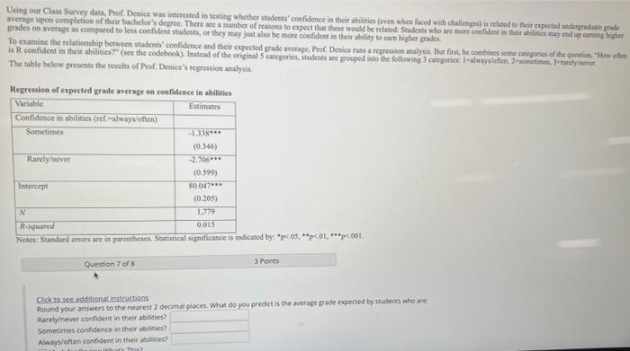 Solved Using our Claws Survey data, Prof. Denice was | Chegg.com