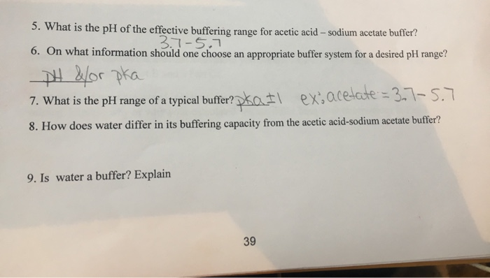 Solved 5. What is the pH of the effective buffering range | Chegg.com