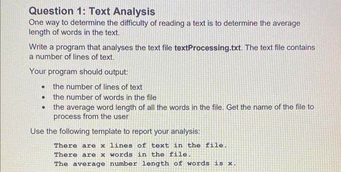 Solved Question 1: Text Analysis One way to determine the | Chegg.com