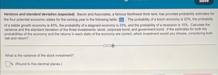 Solved Variance and standard deviation (expected). Bacon and | Chegg.com
