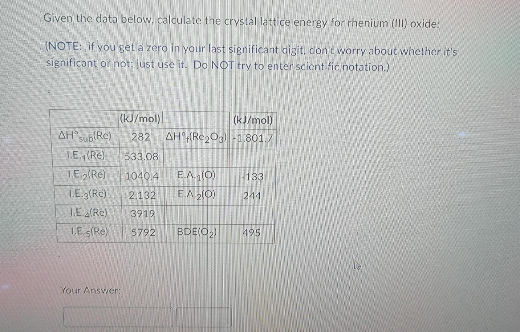 Solved Given the data below, calculate the crystal lattice | Chegg.com