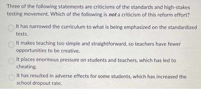 Solved Three of the following statements are criticisms of | Chegg.com