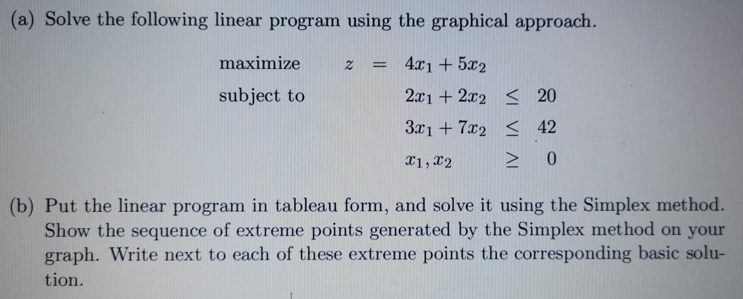Solved (a) Solve the following linear program using the | Chegg.com