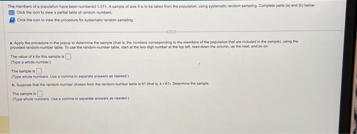 Solved The members of a population have been numbered 1-311. | Chegg.com