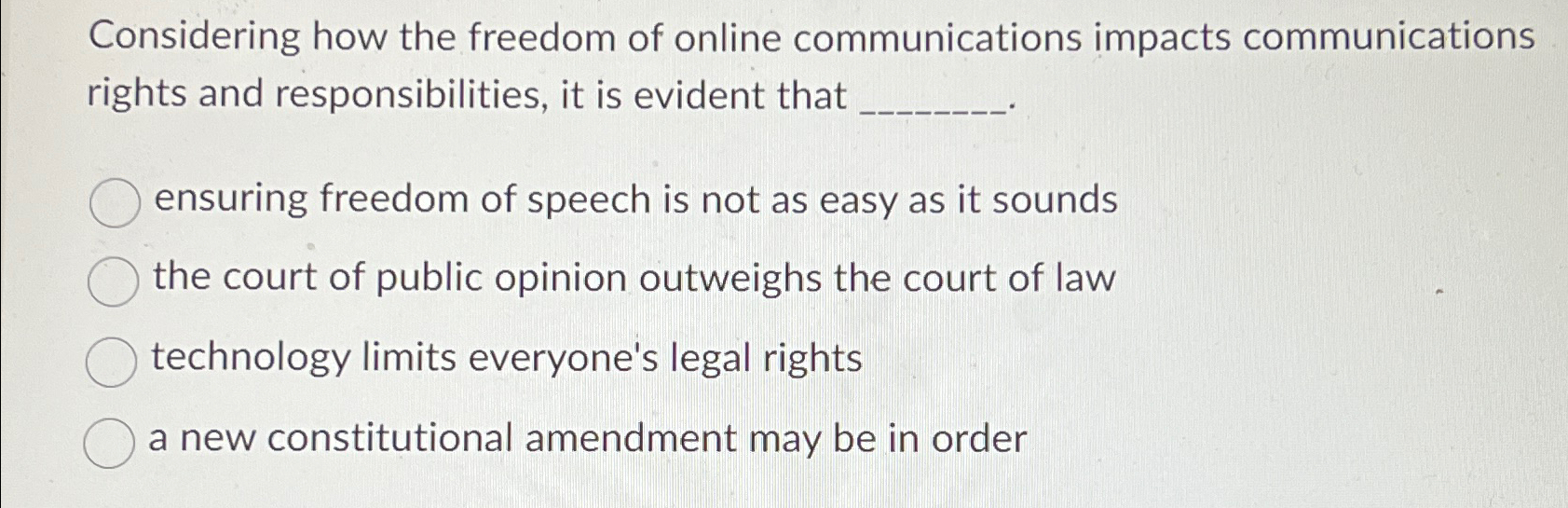 Solved Considering how the freedom of online communications | Chegg.com