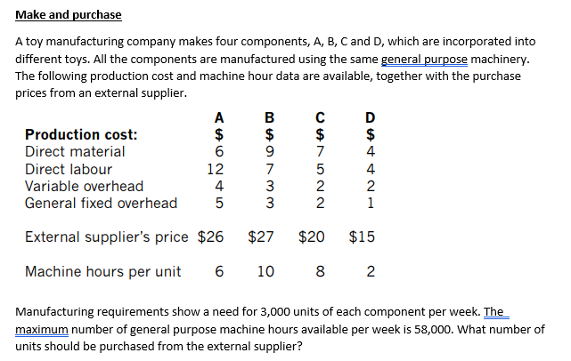 Solved Make and purchaseA toy manufacturing company makes | Chegg.com