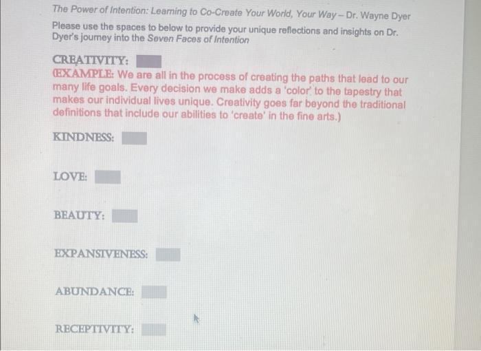 Solved using Wayne Dyers seven faces of intention from his | Chegg.com