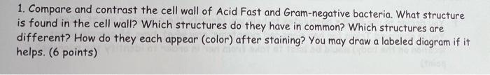Solved 1. Compare and contrast the cell wall of Acid Fast | Chegg.com