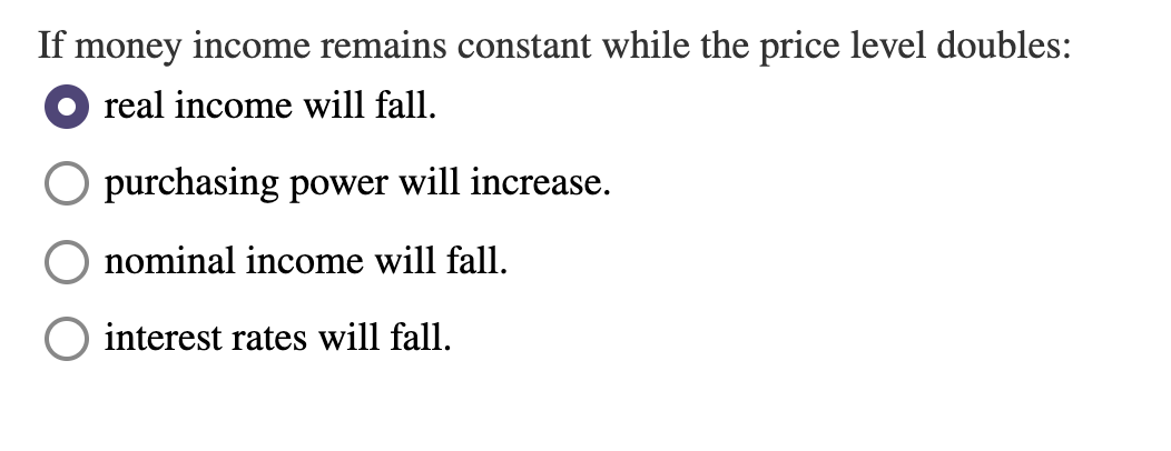 Solved If ﻿money income remains constant while the price | Chegg.com