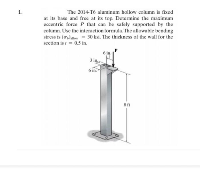 Solved The 2014-T6 aluminum hollow column is fixed at its | Chegg.com
