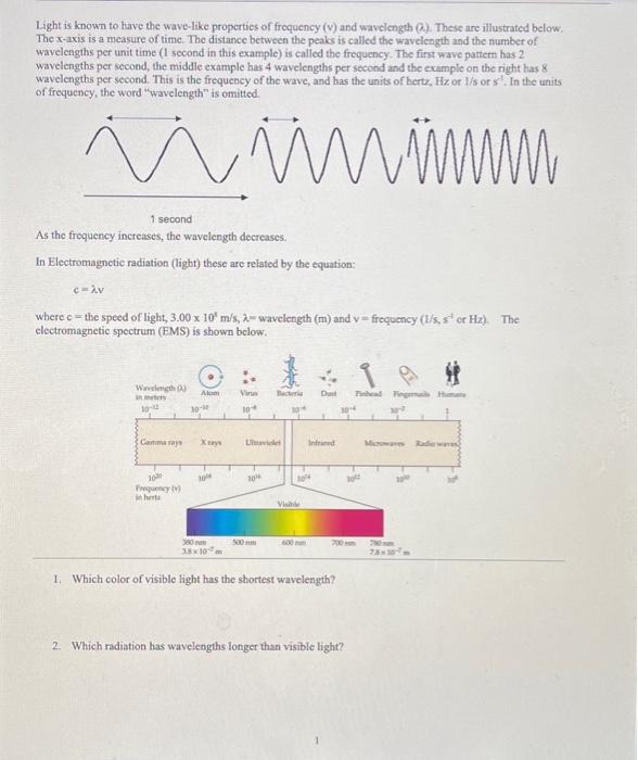 Solved Light is known to have the wave-like properties of | Chegg.com