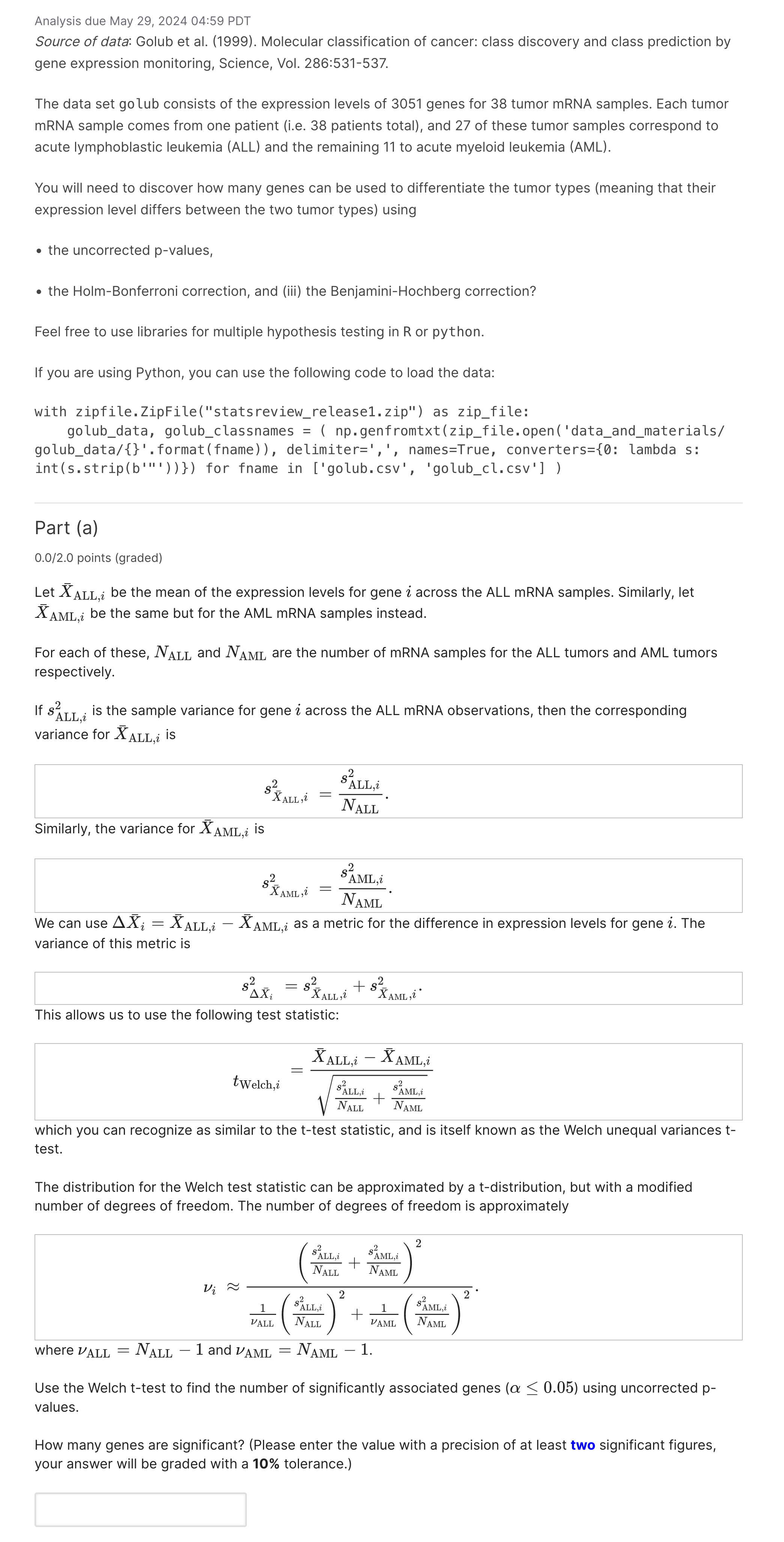 Solved Source of data: Golub et al. (1999). ﻿Molecular | Chegg.com
