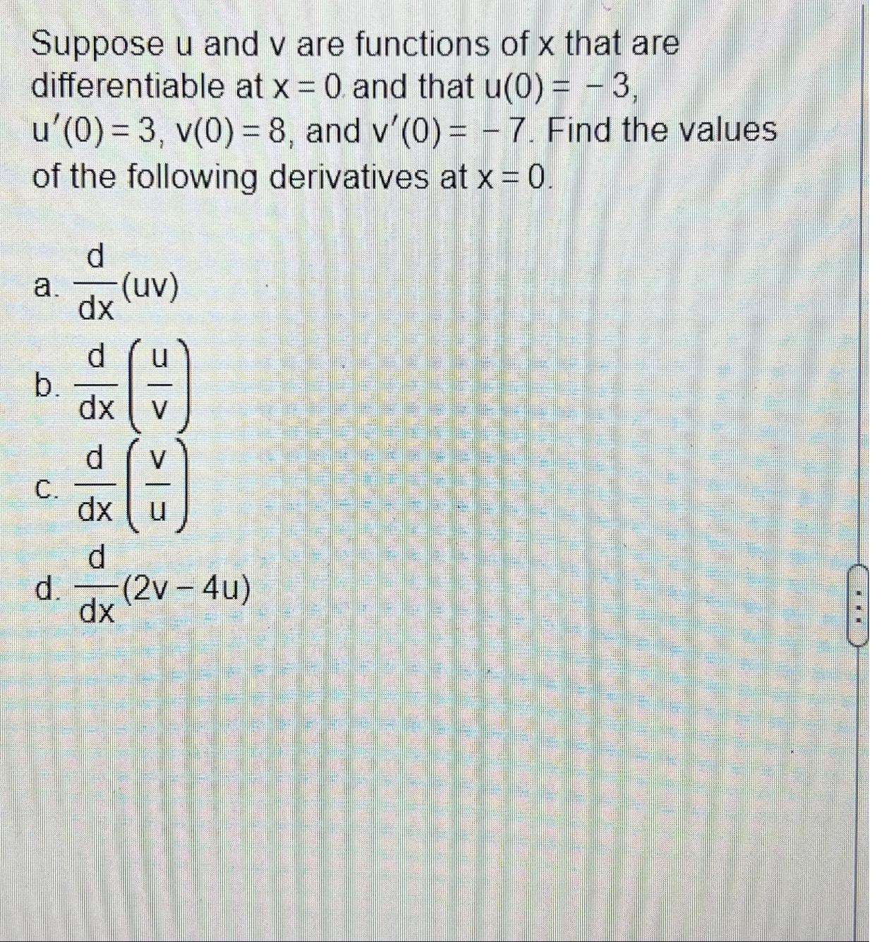 Solved Suppose u ﻿and v ﻿are functions of x ﻿that are | Chegg.com