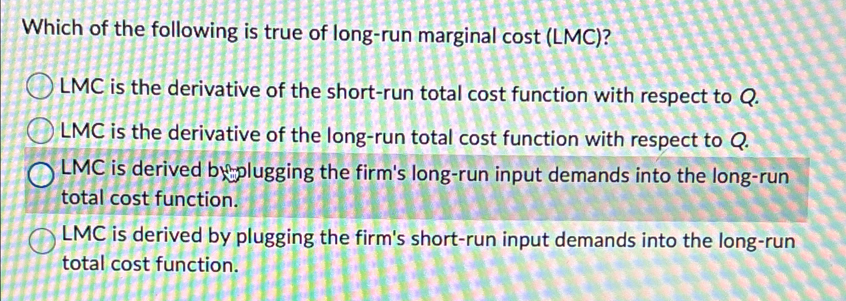 Solved Which of the following is true of long-run marginal | Chegg.com