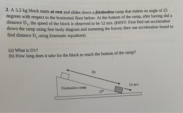 Solved 2. A 5.2 kg block starts at rest and slides down a | Chegg.com