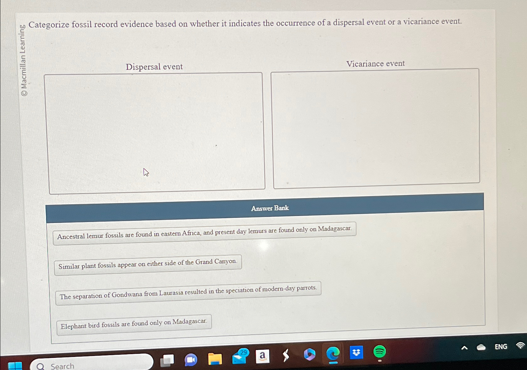 Solved a. ﻿Categorize fossil record evidence based on | Chegg.com