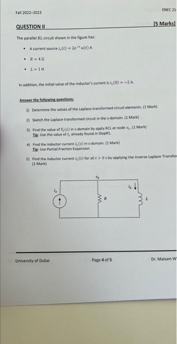 Solved The parallel RL, circuit shown in the figure has: - A | Chegg.com