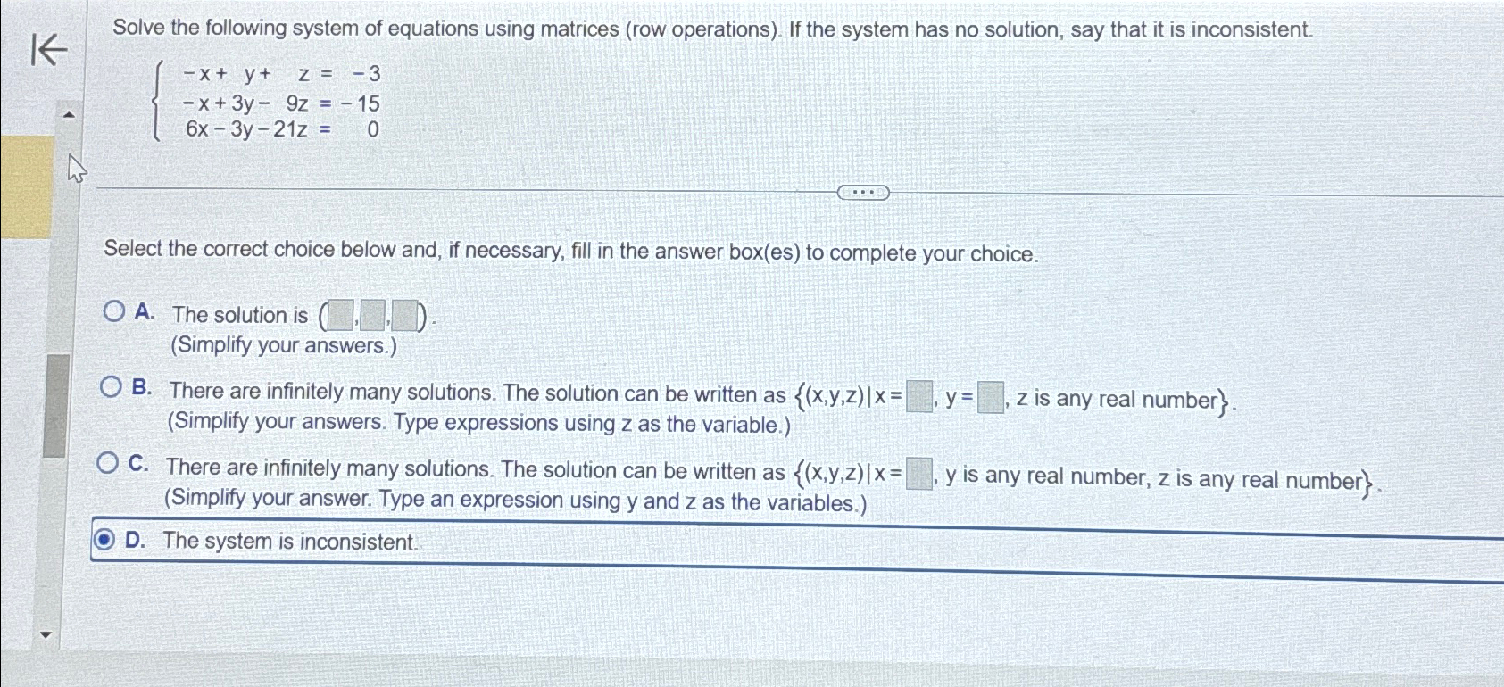 Solved Solve the following system of equations using | Chegg.com