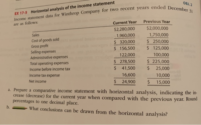 Solved OBJ.2 Horizontal analysis of the income statement | Chegg.com