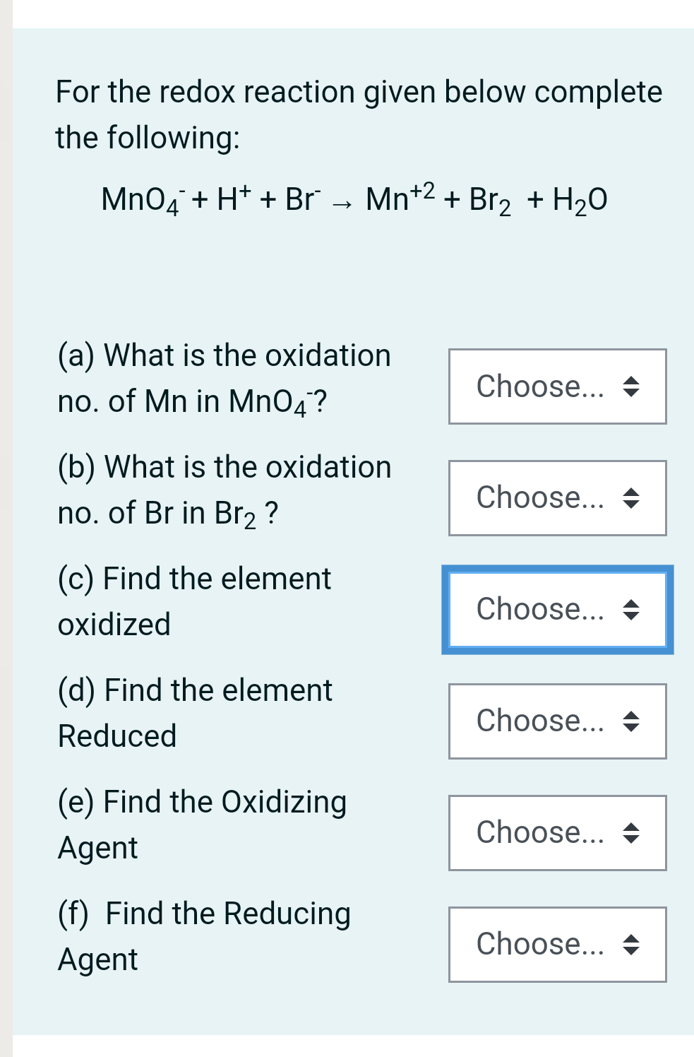 Solved For the redox reaction given below complete the | Chegg.com