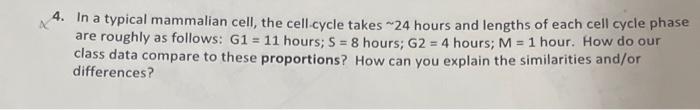 4. In a typical mammalian cell, the cell.cycle takes | Chegg.com
