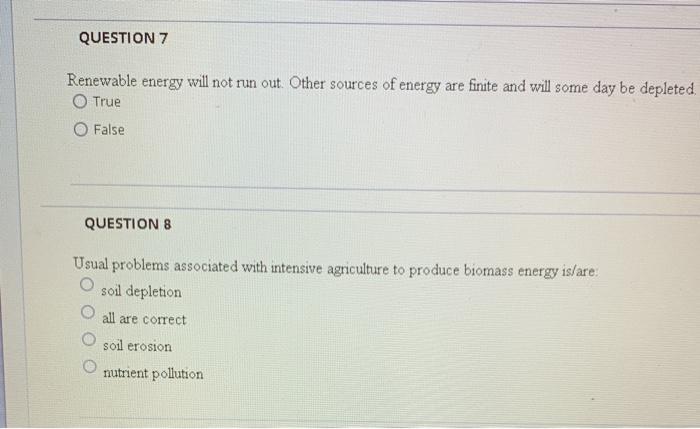 Solved QUESTION 7 Renewable energy will not run out. Other | Chegg.com