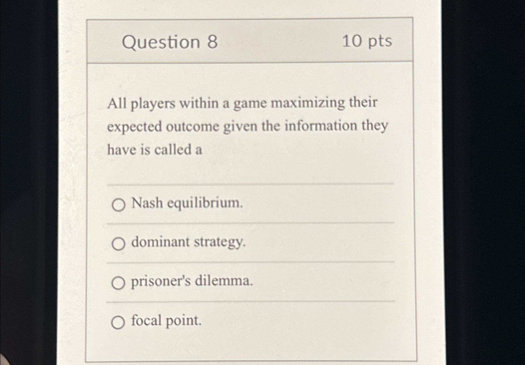 Solved Question 810ptsAll players within a game maximizing | Chegg.com