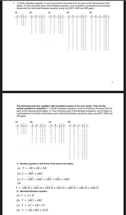 Solved 7. 1) Write a Boolean equation in sum of products | Chegg.com