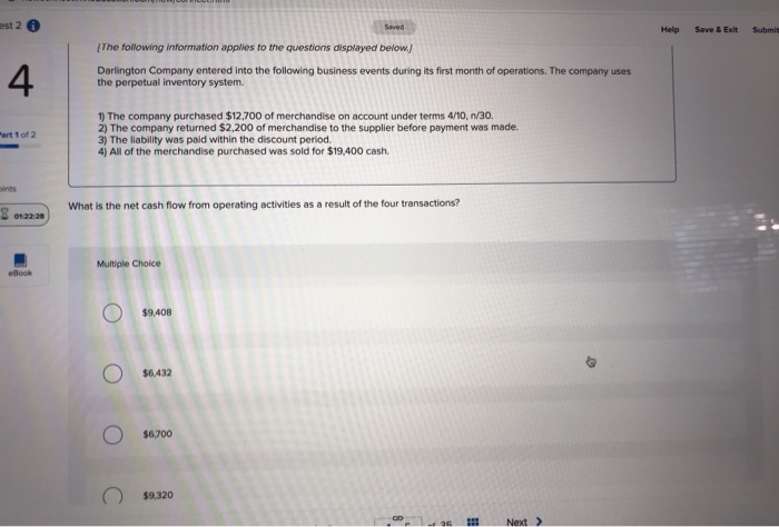 Solved est 2 0 Help Save & Exit Submit The following | Chegg.com