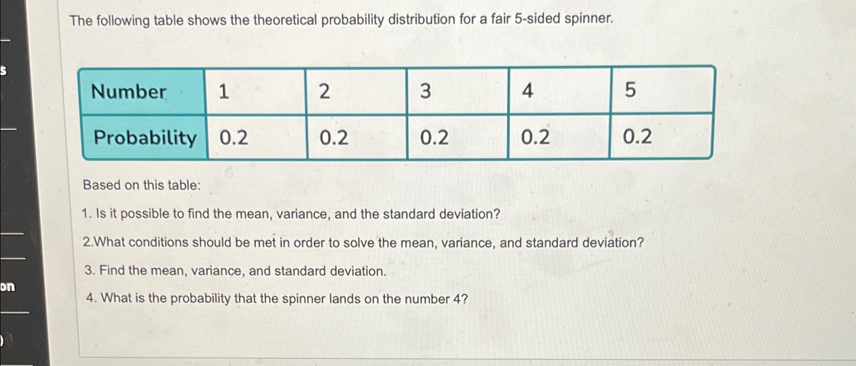 Solved The following table shows the theoretical probability | Chegg.com