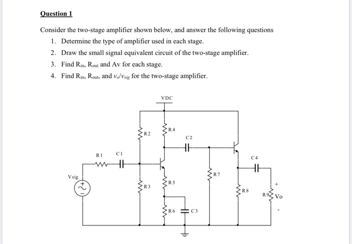 Solved Question 1 Consider the two-stage amplifier shown | Chegg.com