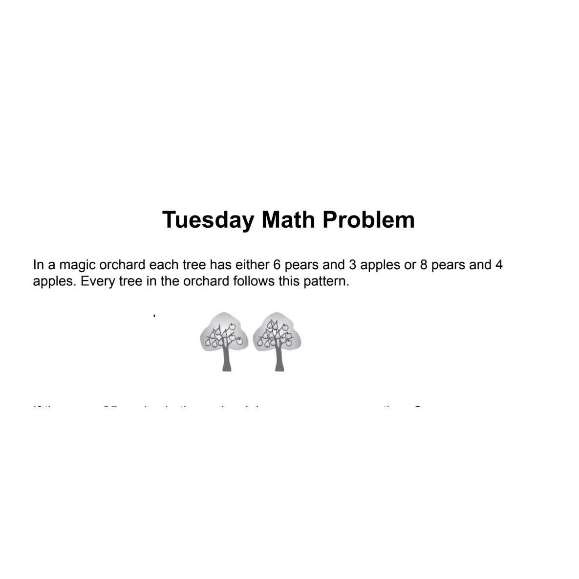 Tuesday Math ProblemIn a magic orchard each tree has | Chegg.com