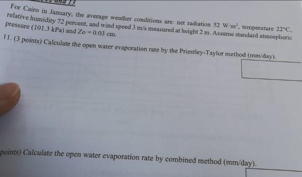 Solved For Cairo in January, the average weather conditions | Chegg.com