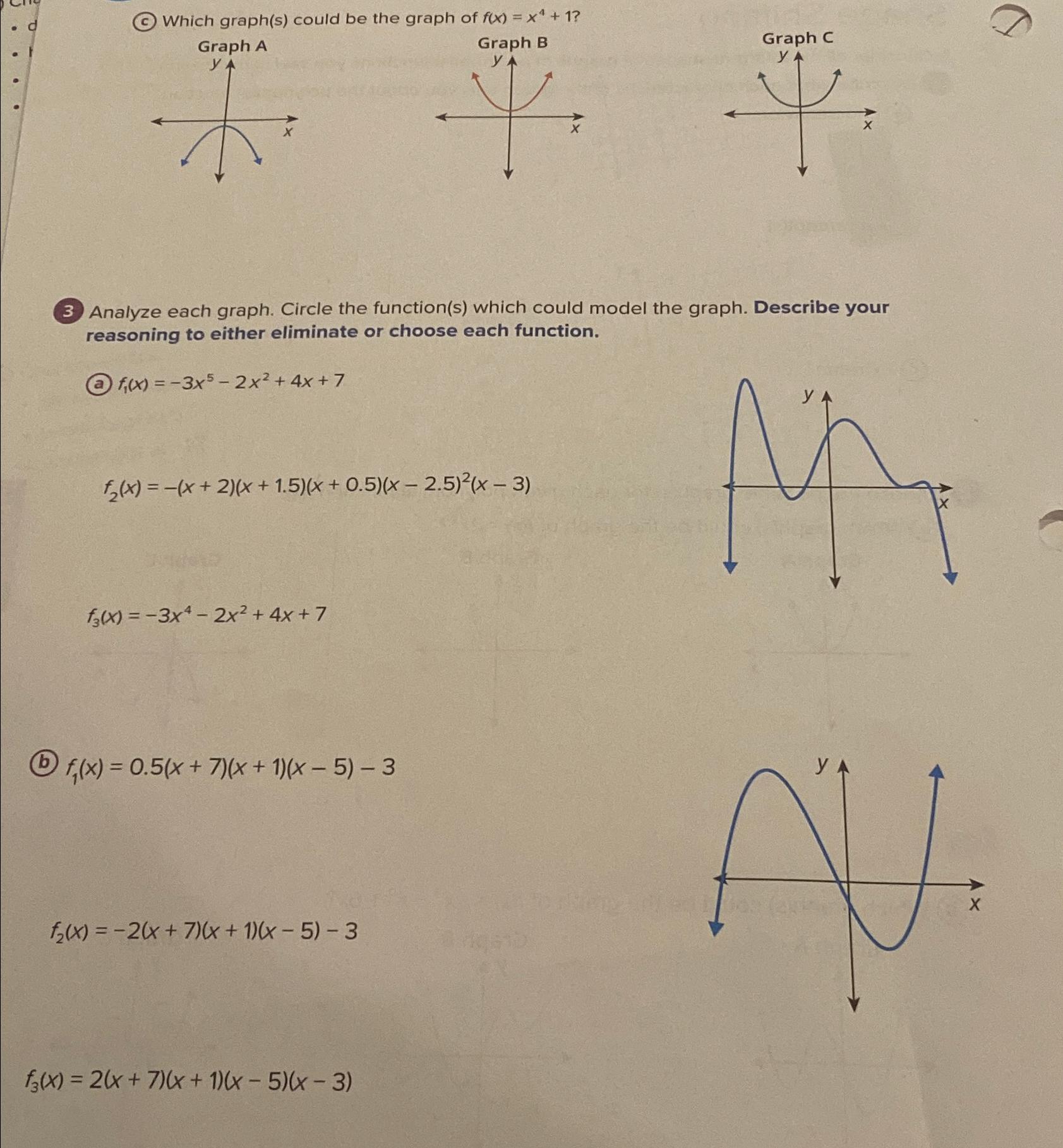 Solved Which graph(s) ﻿could be the graph of f(x)=x4+1 ?3. | Chegg.com