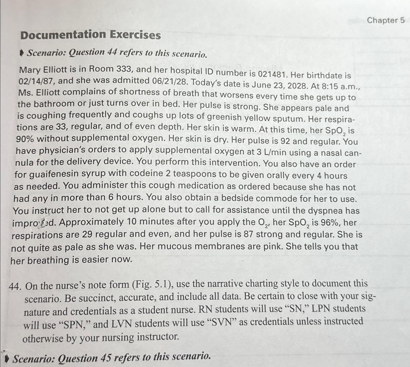 Solved Chapter 5Documentation ExercisesScenario: Question 44 | Chegg.com