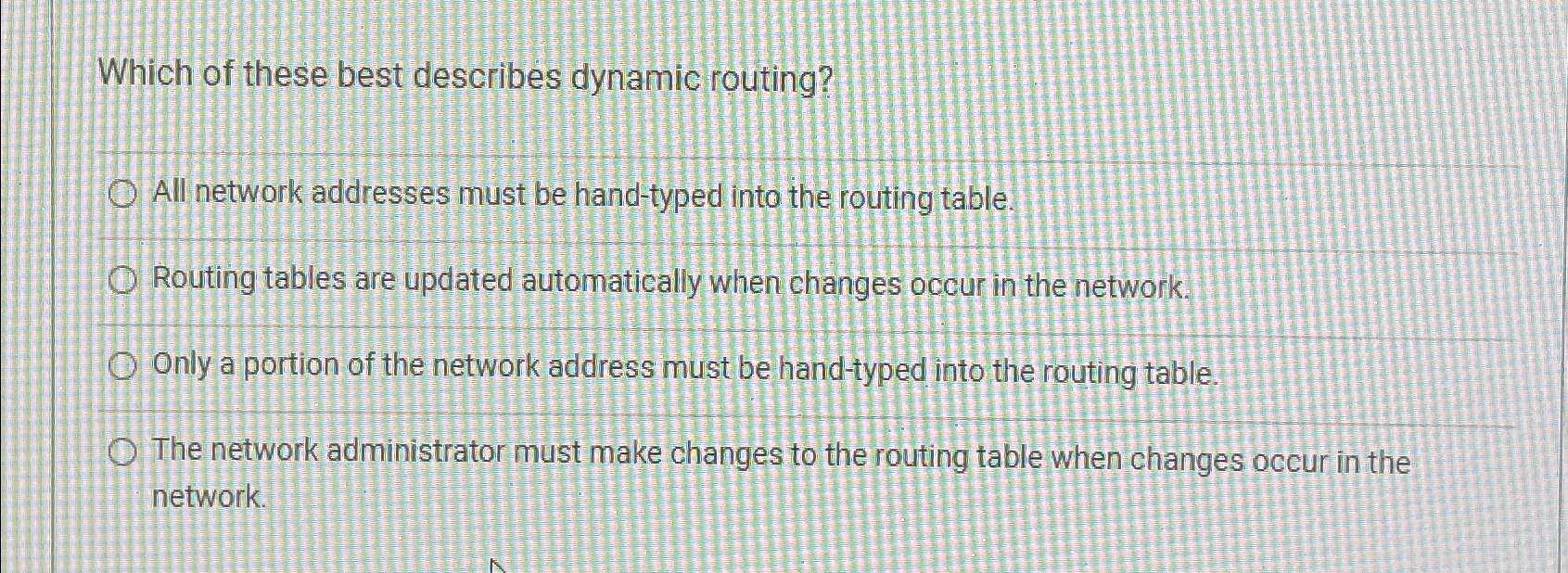Solved Which of these best describes dynamic routing?All | Chegg.com