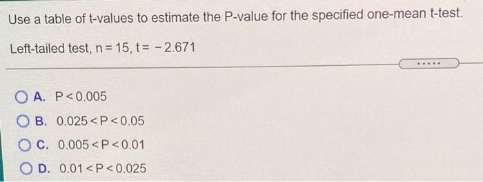 Solved Use a table of t-values to estimate the P-value for | Chegg.com