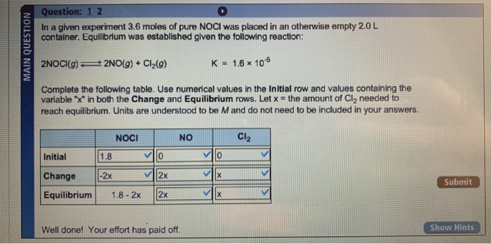 Solved Question: 1 2 In a given experiment 3.6 moles of pure | Chegg.com