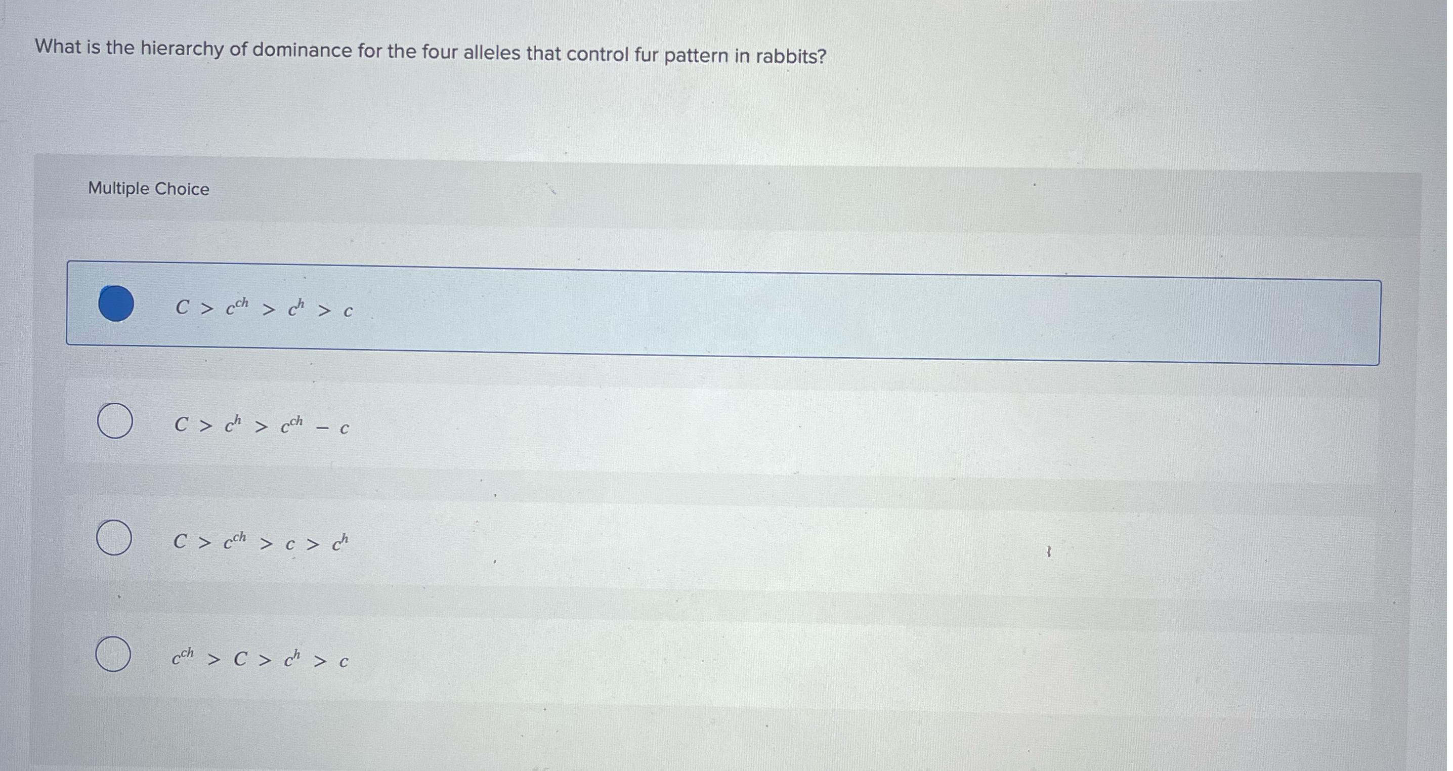 Solved What is the hierarchy of dominance for the four | Chegg.com