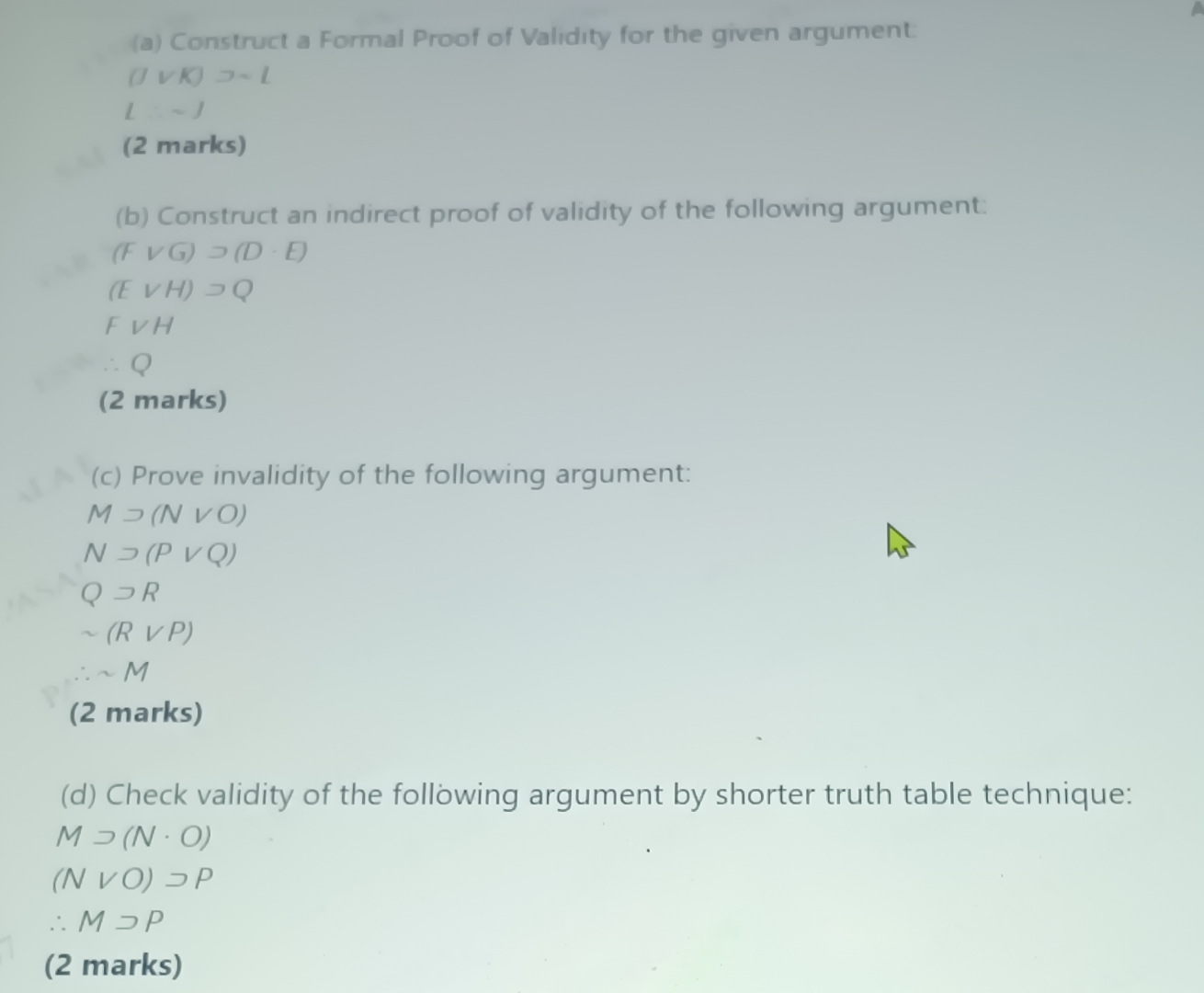 (a) ﻿Construct a Formal Proof of Validity for the | Chegg.com