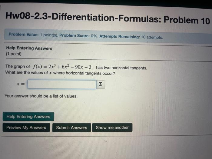 Solved Hw08-2.3-Differentiation-Formulas: Problem 10 Problem | Chegg.com