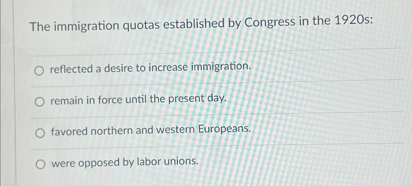 Solved The immigration quotas established by Congress in the | Chegg.com
