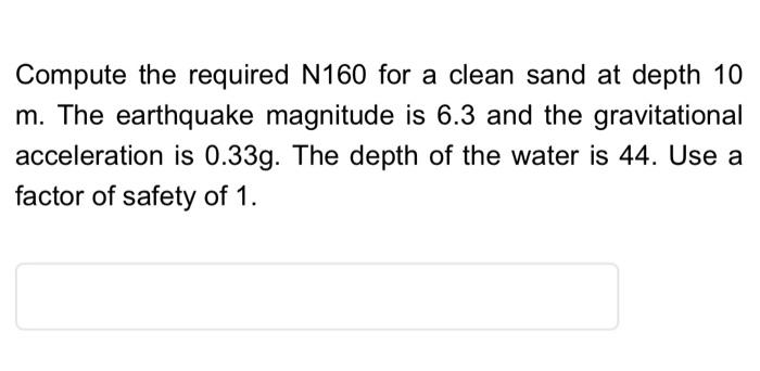 Solved Compute the required N160 for a clean sand at depth | Chegg.com