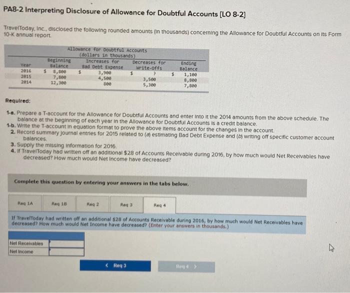 Solved PA8-2 Interpreting Disclosure of Allowance for | Chegg.com
