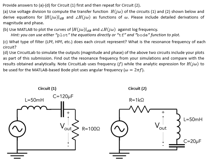 Provide answers to (a)-(d) ﻿for Circuit (1) ﻿first | Chegg.com